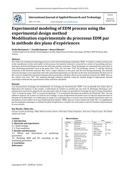 Pdf Experimental Modeling Of Edm Process Using The Experimental Design Method