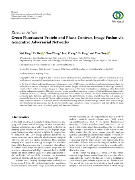 pdf green fluorescent protein and phase contrast image fusion via