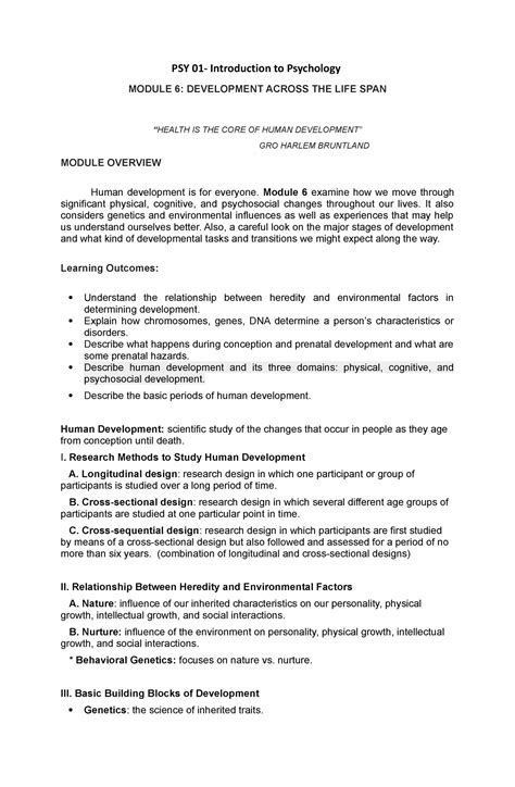 Module 6 Intro To Psychology Development Across Lifespan Psy 01 Introduction To Psychology
