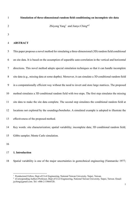 Pdf Simulation Of Three Dimensional Random Field Conditioning On Incomplete Site Data