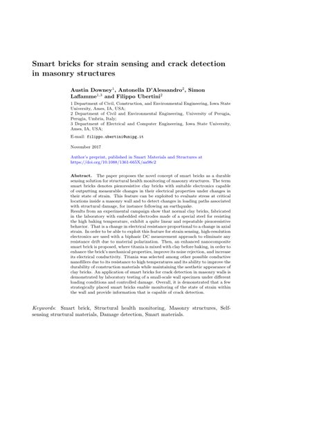 Pdf Smart Bricks For Strain Sensing And Crack Detection In Masonry Structures