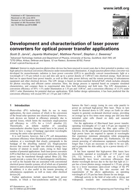 Pdf Development And Characterisation Of Laser Power Converters For