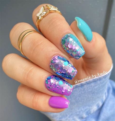 Pin By オレンジ On 夏キラキラネイル Chunky Glitter Nails Turquoise Nails Purple