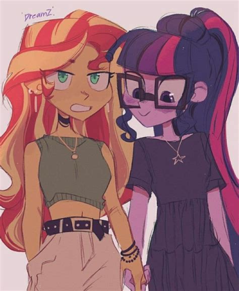 Sunset Shimmer X Twilight Sparkle Fanart Sunset Shimmer Glasses Sci