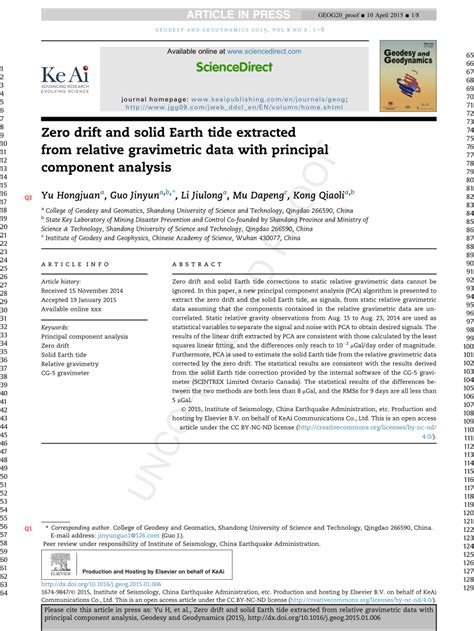 Pdf Zero Drift And Solid Earth Tide Extracted From Relative Gravimetric Data With Principal