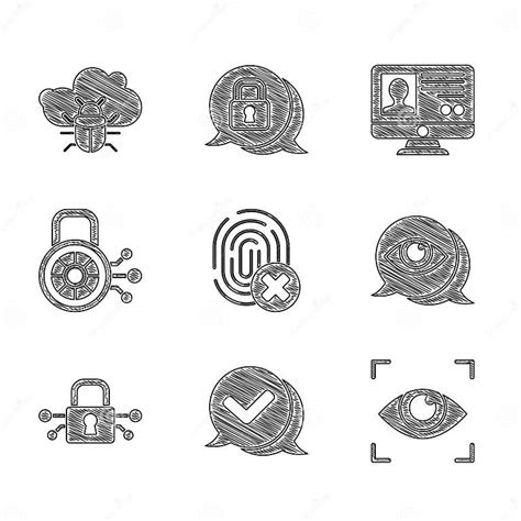 Set Cancelled Fingerprint Check Mark Speech Bubble Eye Scan Cyber Security Create Account