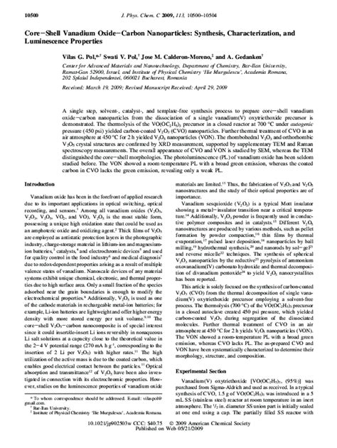 Pdf Core−shell Vanadium Oxide−carbon Nanoparticles Synthesis Characterization And