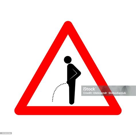 바닥에 오줌 누는 표시 바닥에 오줌 누는 경고 표시 안쪽 바닥에 오줌을 싸고 있는 실루엣 남자가 있는 빨간 삼각형 표지판 주의