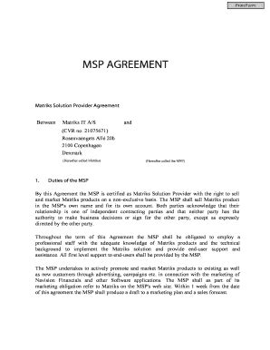 Fillable Online MSP AGREEMENT BMatriksb Fax Email Print PdfFiller