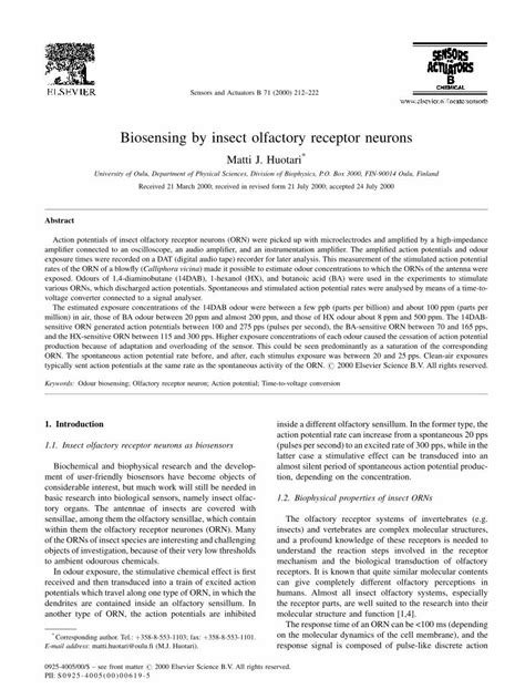 Pdf Biosensing By Insect Olfactory Receptor Neurons Dokumen Tips