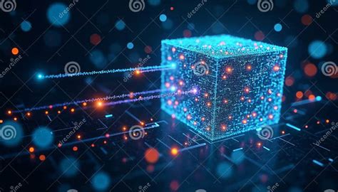 Quantum Computing Futuristic Technology Data Cube With Glowing Digital Network Stock