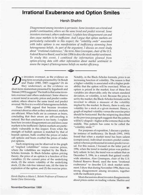 Pdf Irrational Exuberance And Option Smiles