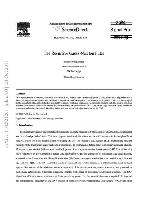 Pdf The Recursive Gauss Newton Filter