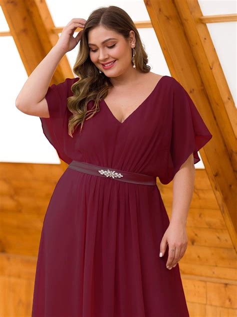 Plus Size Evening Dress Maxi Long Flowy Chiffon Short Sleeve