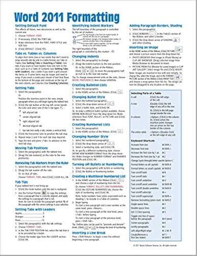 Word 2011 For Mac Formatting Intermediate Quick Reference Guide Cheat Sheet Of Instructions
