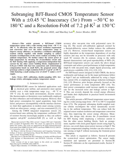 Pdf Subranging Bjt Based Cmos Temperature Sensor With A ±045°c Inaccuracy 3σ From −50°c To