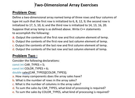 solved two dimensional array exercises problem one define a
