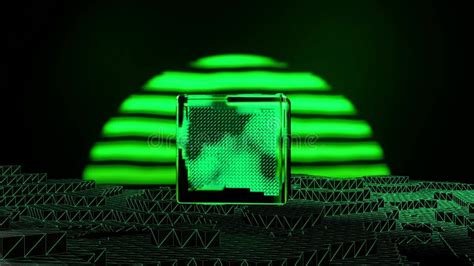 Seamless Loop Retro Wave Style Rotating Cube And Grid Abstract