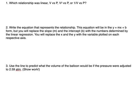 solved 1 which relationship was linear v vs p v2 vs p or