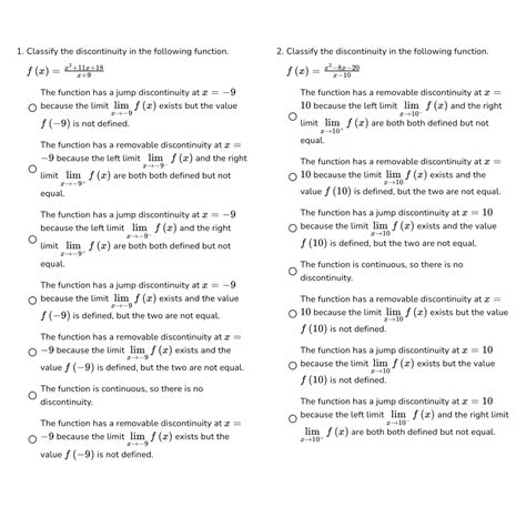 solved classify the discontinuity in the following function