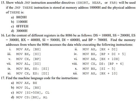solved 15 show which jmp instruction assembler directives short