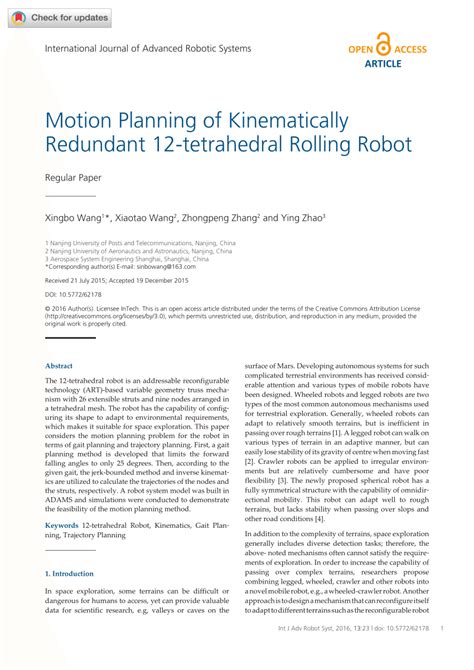 Pdf Motion Planning Of Kinematically Redundant 12 Tetrahedral Rolling