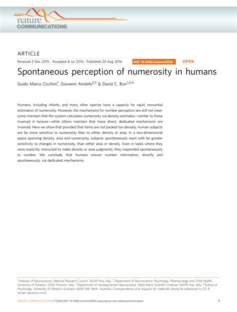 Pdf Spontaneous Perception Of Numerosity In Humans