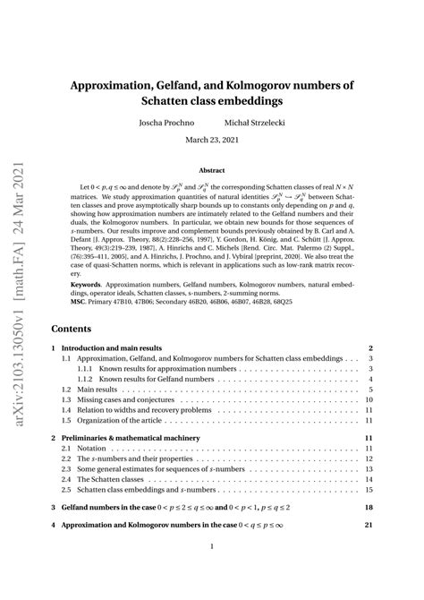Pdf Approximation Gelfand And Kolmogorov Numbers Of Schatten Class Embeddings