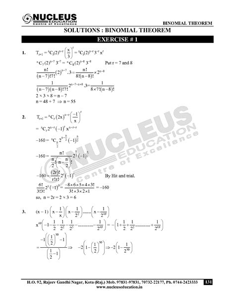 SOLUTION: Binomial theorem ex1 6 sheet solution - Studypool