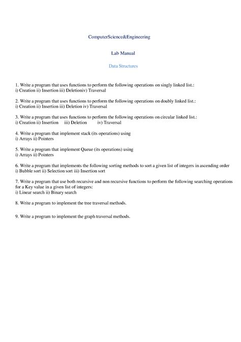 Data Structures Lab Manual Computerscienceandengineering Lab Manual
