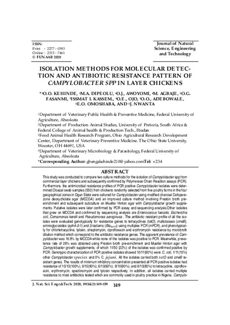 Pdf Isolation Methods For Molecular Detection And Antibiotic Resistance Pattern Of
