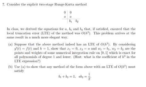 Solved Consider The Explicit Two Stage Runge Kutta Method