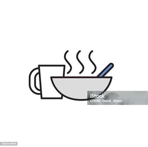 컵과 그릇 식사 개요 아이콘입니다 만화 디자인 아이콘입니다 평면 벡터 일러스트입니다 흰색 배경에 고립 건강한 생활방식에 대한