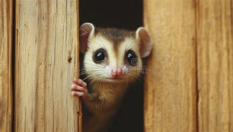 Adorable Sugar Glider Close Up Climbing Cute Face On Wooden Surface