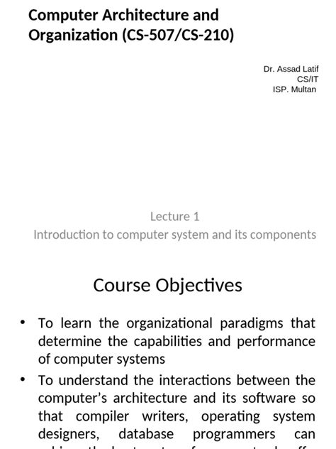 Computer Architecture Week 1 Lecture 1 Introduction To Computer System