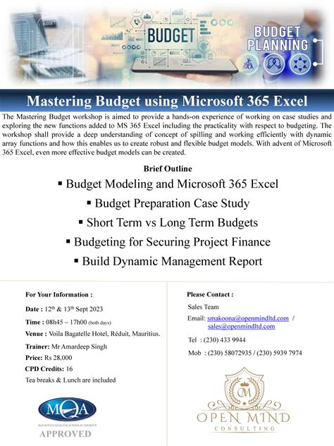 Mastering Budget Using Microsoft 365 Excel Workshop Open Mind Consulting