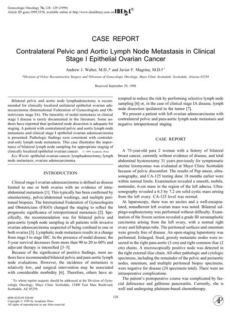 Contralateral Pelvic And Aortic Lymph Node Metastasis In Clinical Stage I
