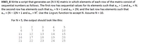 Solved Write A Script That Generates An N Times N Matrix