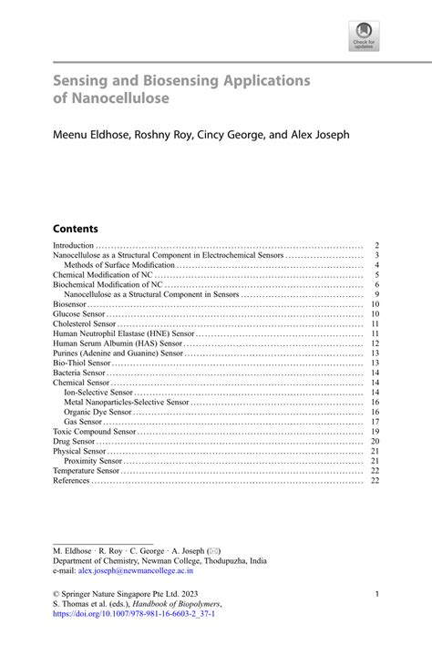 PDF Sensing And Biosensing Applications Of Nanocellulose
