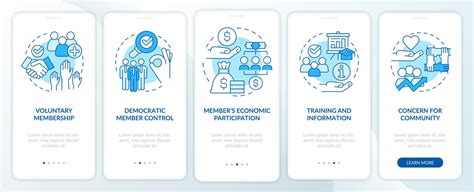 Cooperative Principles Blue Onboarding Mobile App Screen Business Walkthrough 5 Steps Graphic