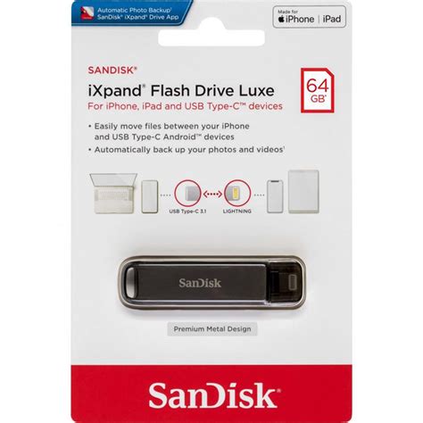 Usb Sandisk Ixpand Flash Drive Luxe Otg For Iphone Ipad And Usb Type C 64gb Sdix70n 064g Gn6nn