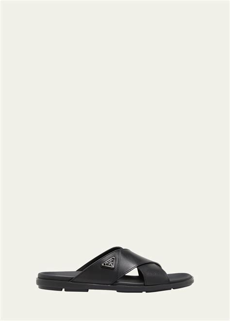 Prada Mens Leather Crisscross Slide Sandals Bergdorf Goodman