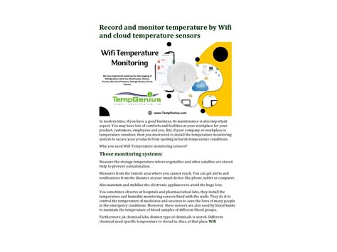 PPT Record And Monitor Temperature By Wifi And Cloud Temperature Sensors PowerPoint