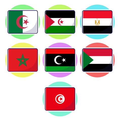 North African Countries Flags Flat Rectangle Element Design Travel