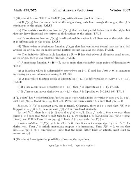 5 Problems With Solutions On Fundamentals Concepts Analysis Math 425 Docsity