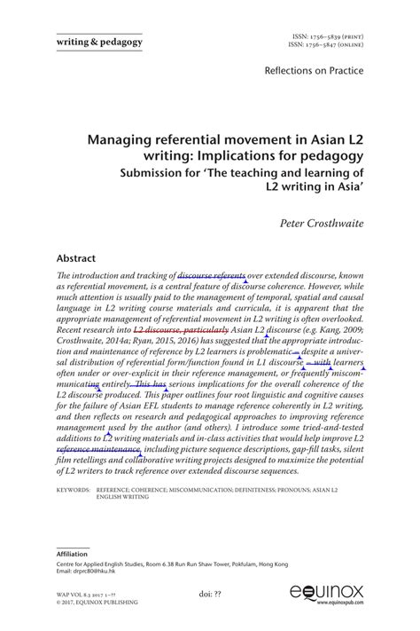Pdf Managing Referential Movement In Asian L2 Writing Implications For Pedagogy