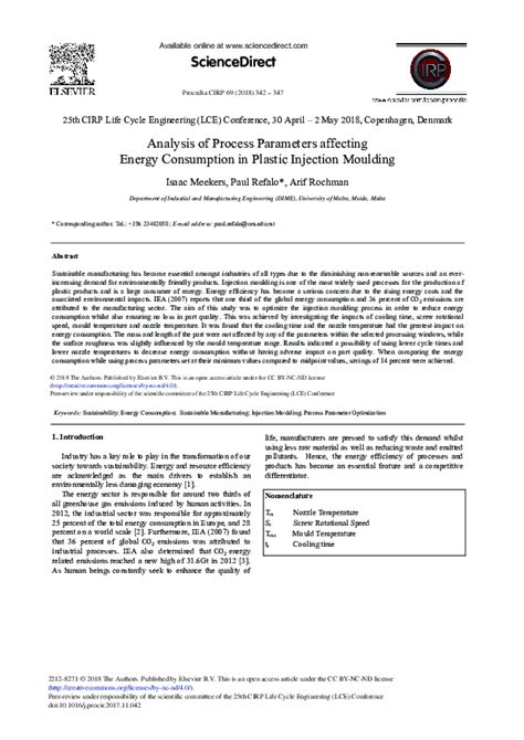 pdf analysis of process parameters affecting energy consumption in
