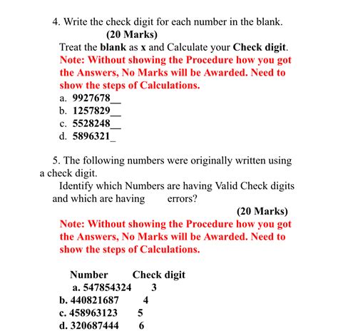Solved 4 Write The Check Digit For Each Number In The Chegg Com