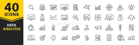 Set Of 40 Data Analysis Web Icons In Line Style Graphs Analysis Big