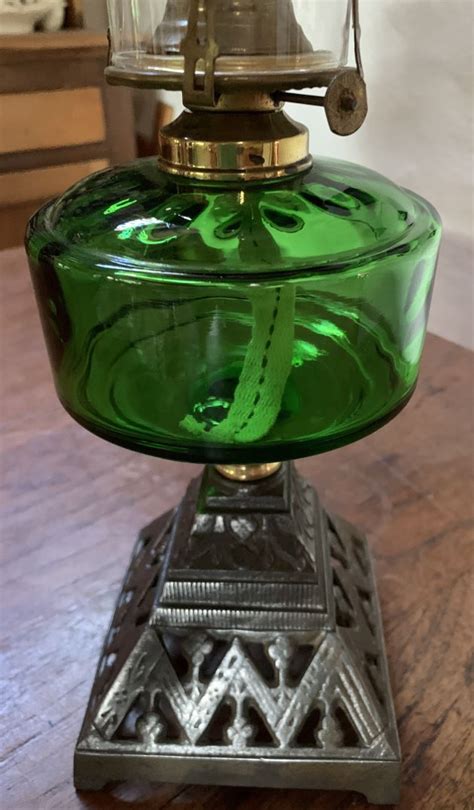 Victorian Green Font Table Oil Lamp